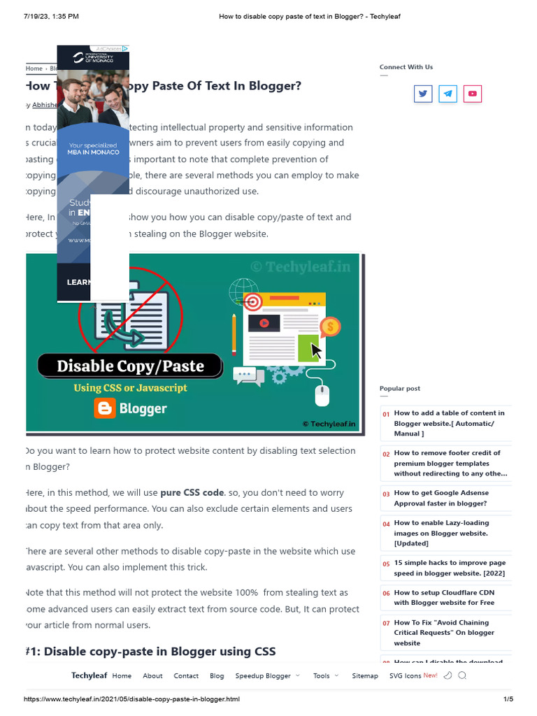 How To Disable Copy Paste of Text in Blogger - Techyleaf | PDF | Blog ...