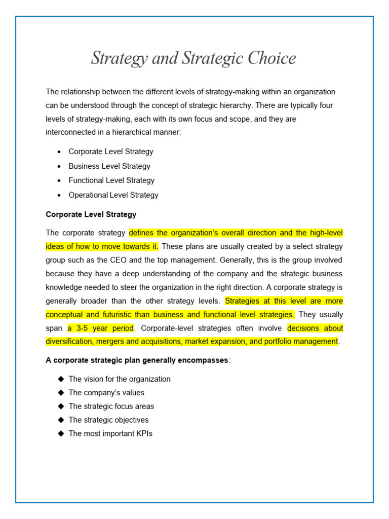 Understanding Strategic Choice Levels | PDF | Strategic Management ...