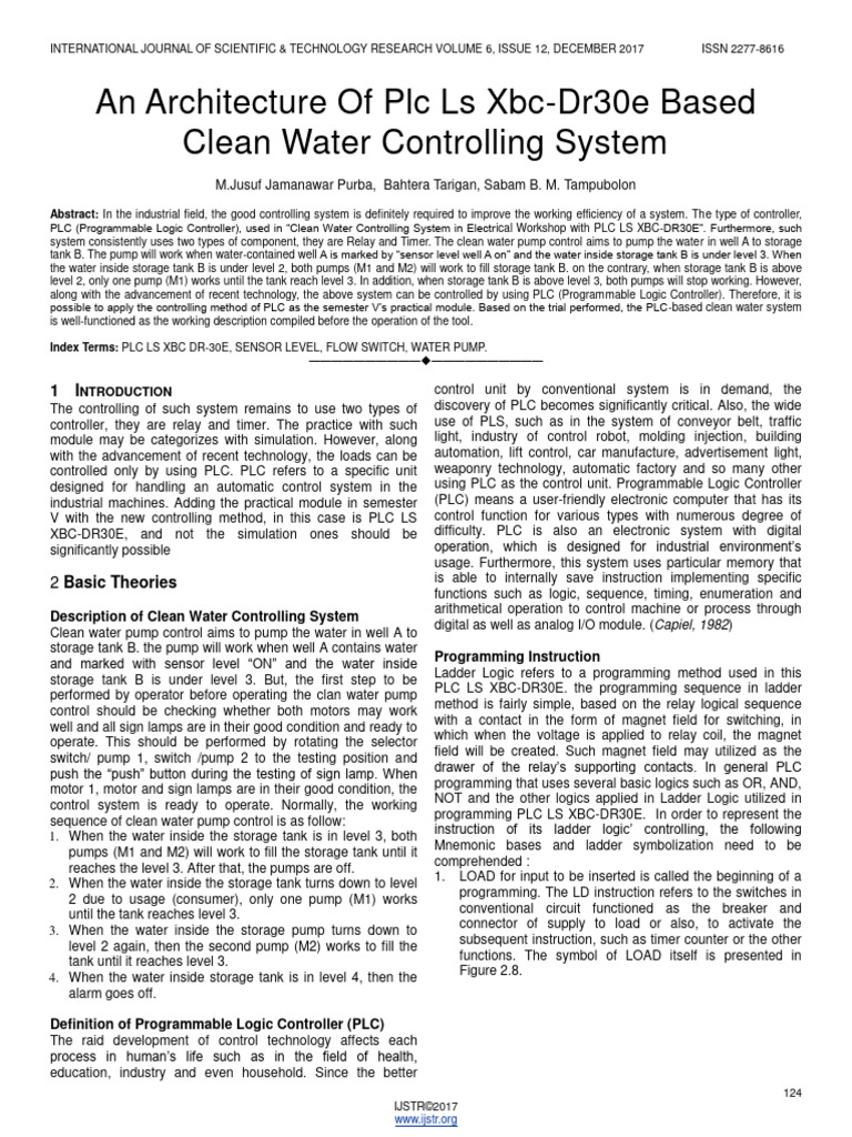 An Architecture of PLC Ls XBC Dr30e Based Clean Water Controlling System | PDF | Relay ...