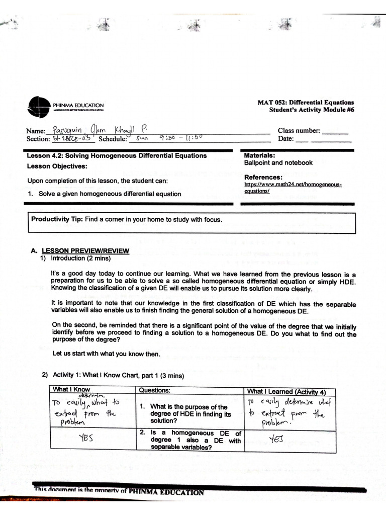 Mat 052 Lesson 6 | PDF