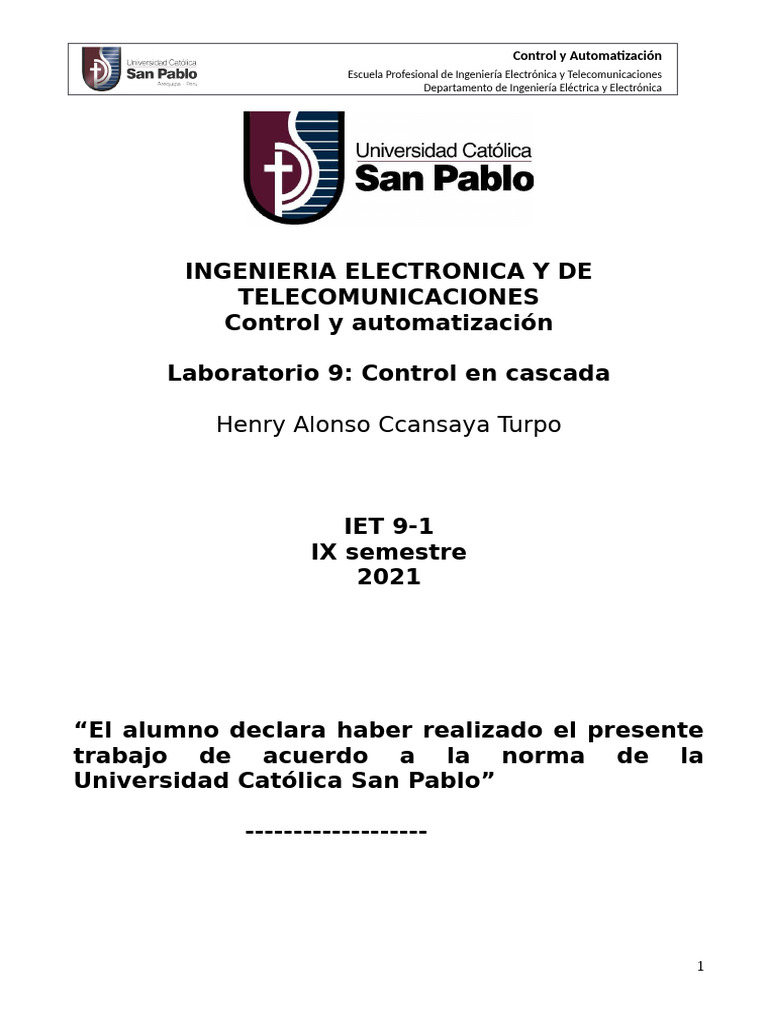 Lab09. Control en Cascada | PDF | Electromagnetismo | Ingenieria Eléctrica