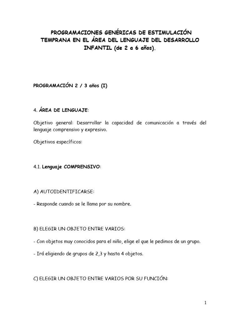 PROGRAMACIONES GENÉRICAS DE ESTIMULACIÓN TEMPRANA EN EL ÁREA DEL LENGUAJE DEL DESARROLLO ...
