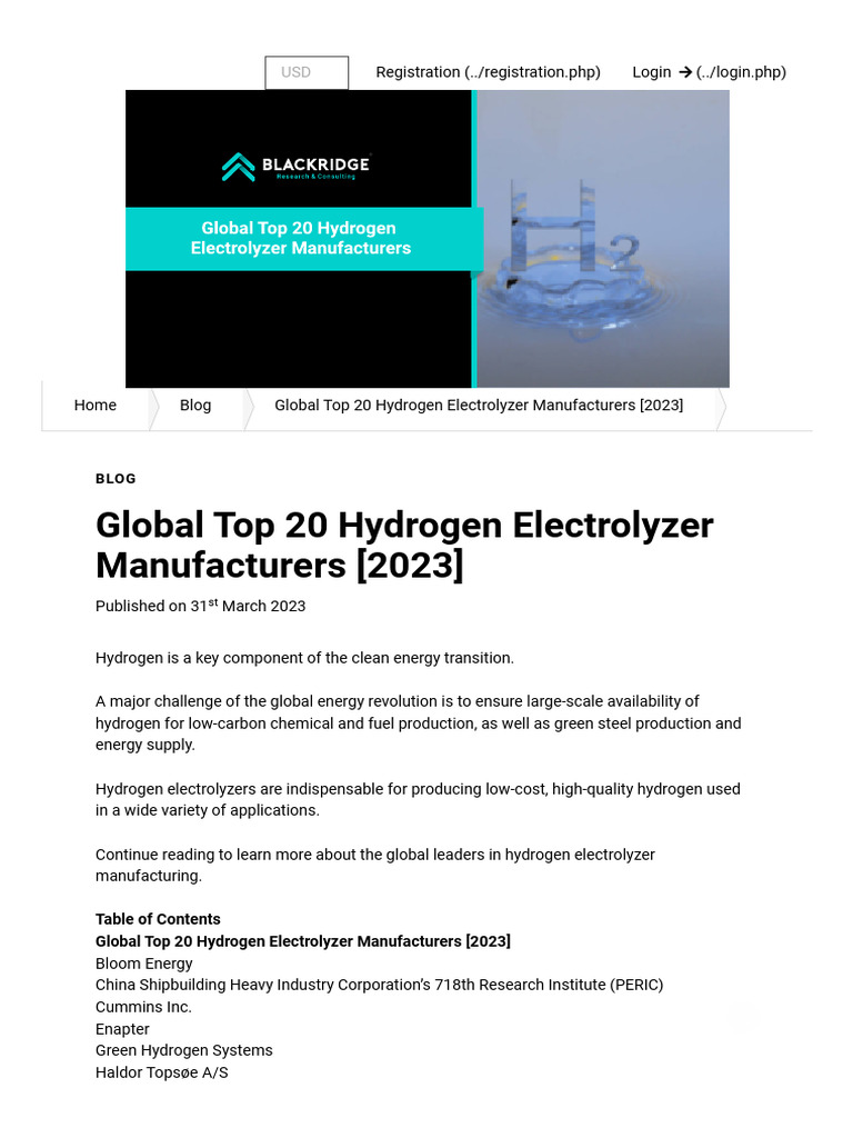Global Top 20 Hydrogen Electrolyzer Manufacturers (2023) | PDF ...