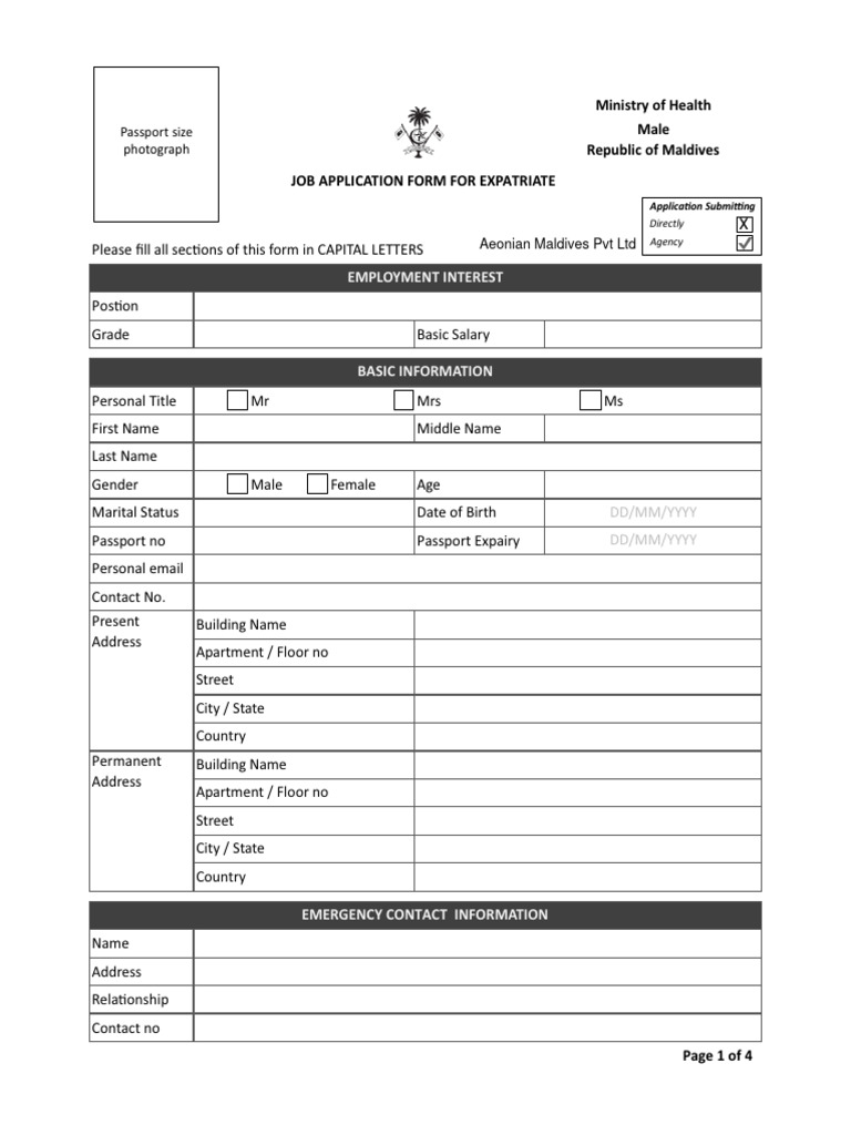 AM Job Application Form For Expatriate | PDF | Government And Personhood