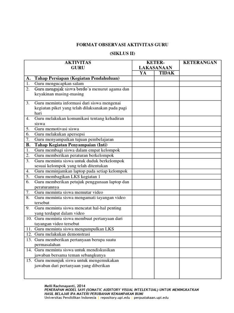 Form. Observasi Guru Siklus II | PDF