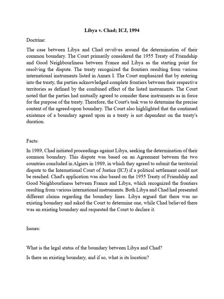 Case Digest Libya v. Chad ICJ, 1994 | PDF | Treaty | Government