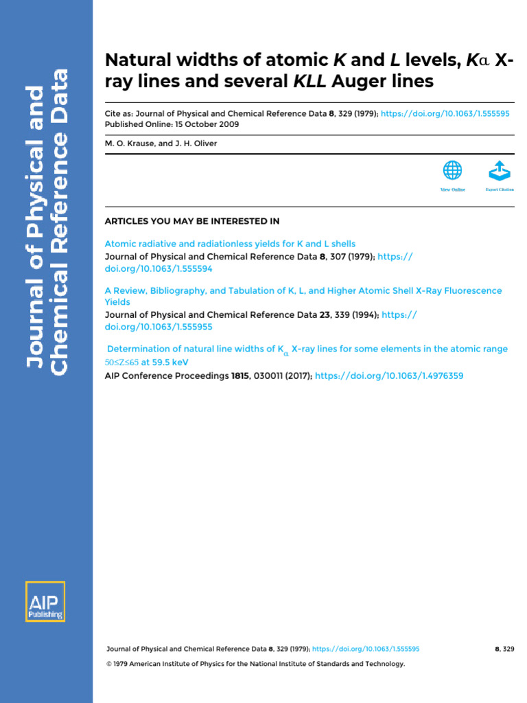 Krause 1979 Xraywidths | PDF | Spectral Line | Atoms