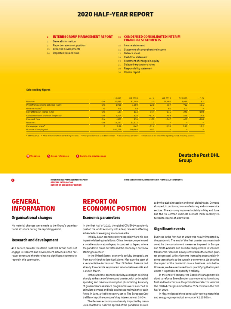 DPDHL Half Year Report 2020 | Download Free PDF | Equity (Finance) | Free Cash Flow
