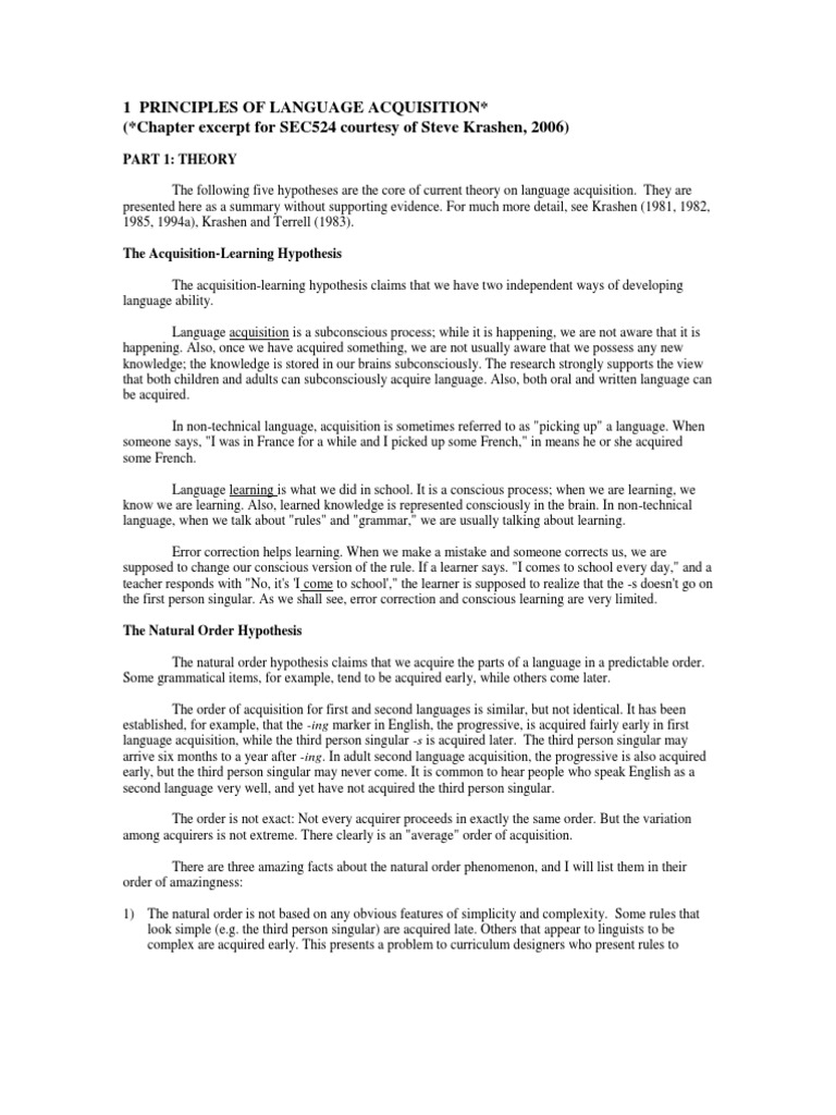 Krashen Principles of Language Acquisition | PDF | Language Acquisition ...