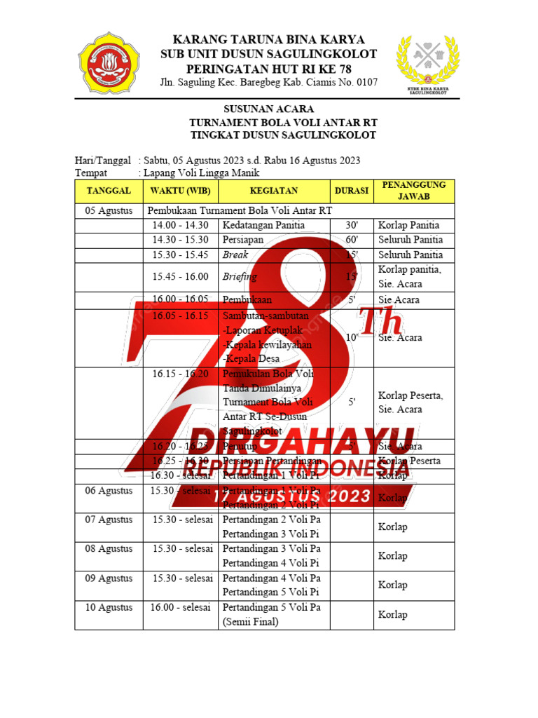 Susunan Acara Turnamen Voli | PDF