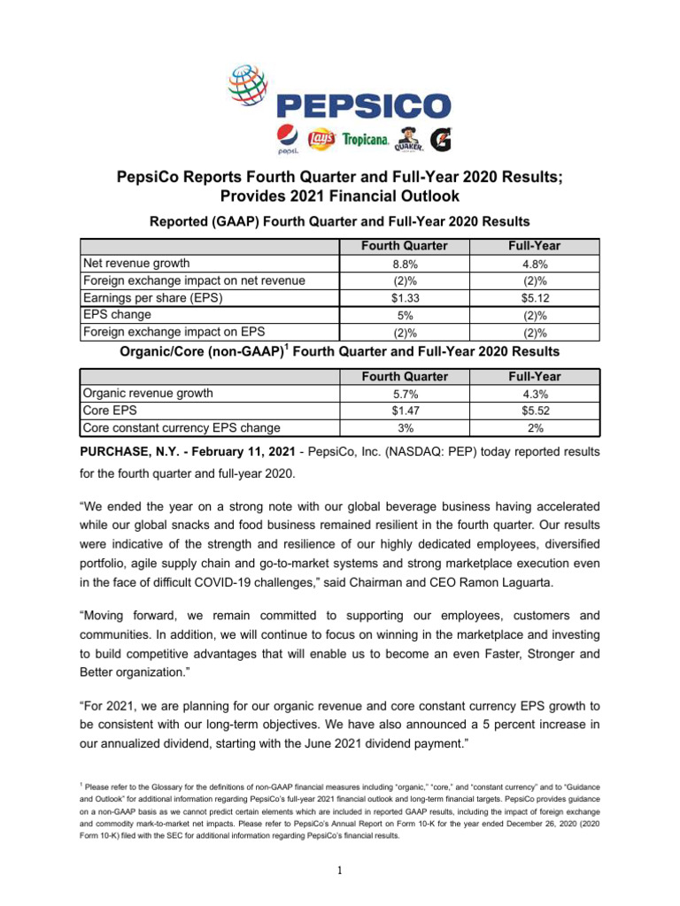 PepsiCo 2020 Financial Results Overview | PDF | Equity (Finance) | Cash ...
