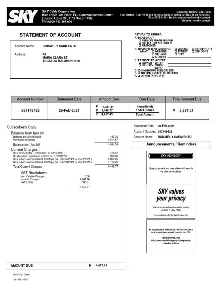 Sky Feb-26 | PDF | Payments | Debit Card