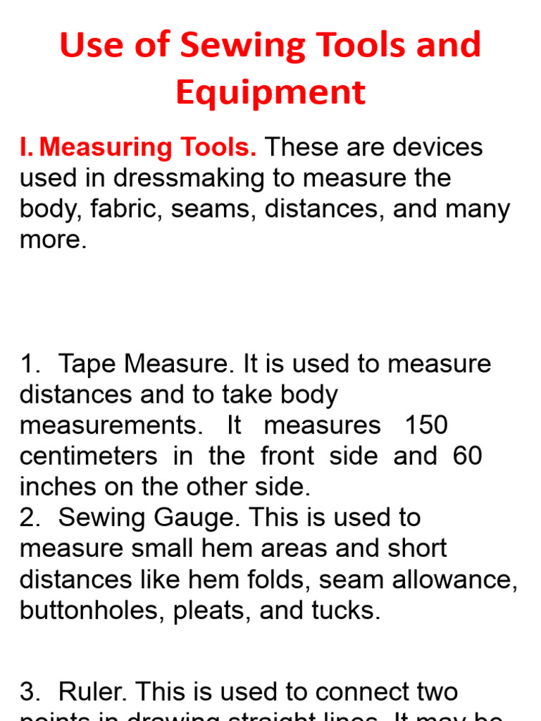 Use of Sewing Tools and Equipment | PDF | Sewing | Seam (Sewing)