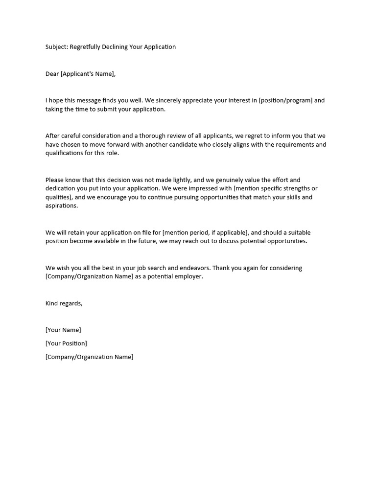 Sample Letter Reject Application | PDF | Career & Growth | Finance ...