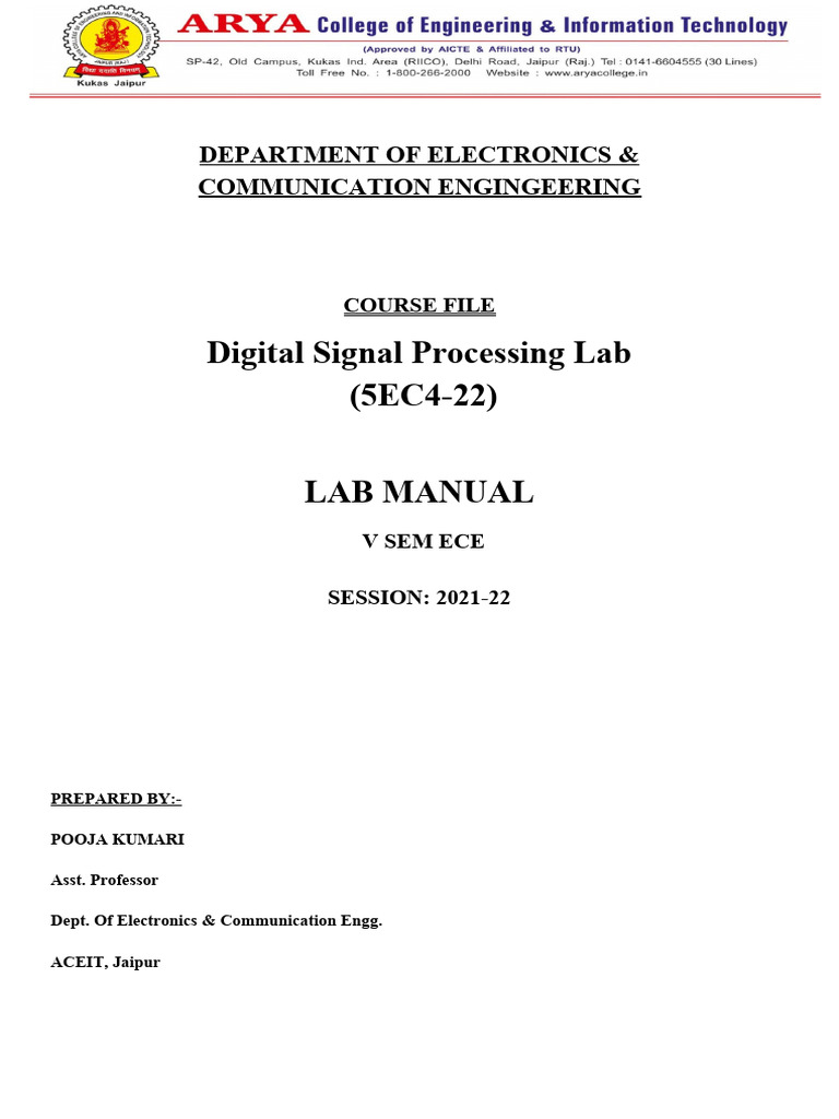 DSP Lab Manual | Download Free PDF | Matlab | Discrete Fourier Transform