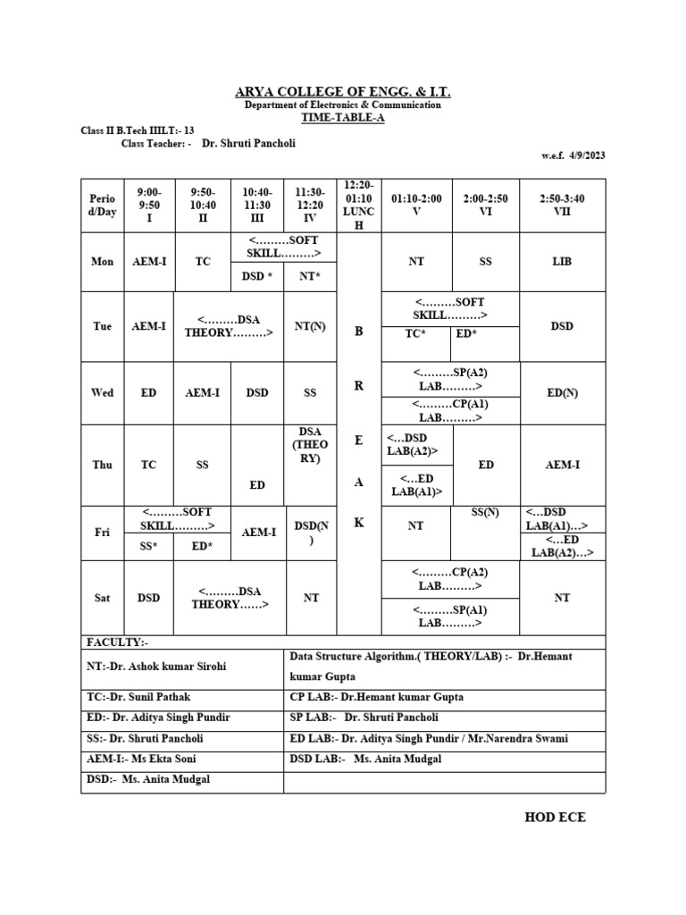 3rd Sem Time Table Updated On 9sep | PDF