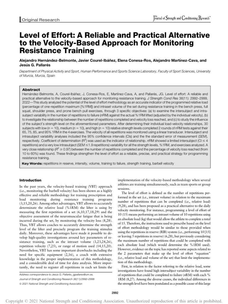 Level of Effort - A Reliable and Practical Alternative To The Velocity-Based Approach For ...