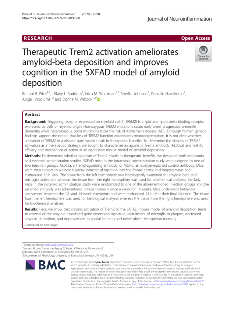 Therapeutic Trem2 Activation Ameliorates Amyloid-Beta Deposition and ...