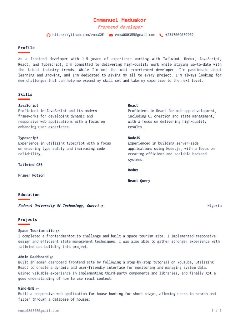 Emmanuel Maduakor Resume | PDF | Web Application | World Wide Web