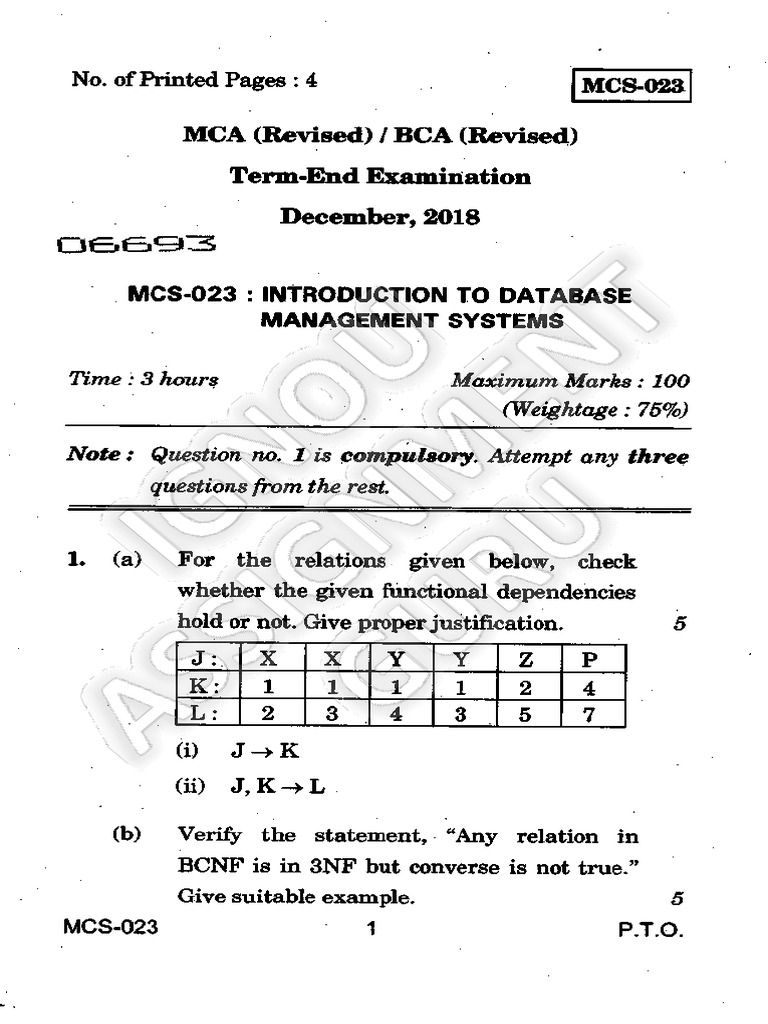269 - MCS-023 D18 - Compressed | PDF | Databases | Relational Model