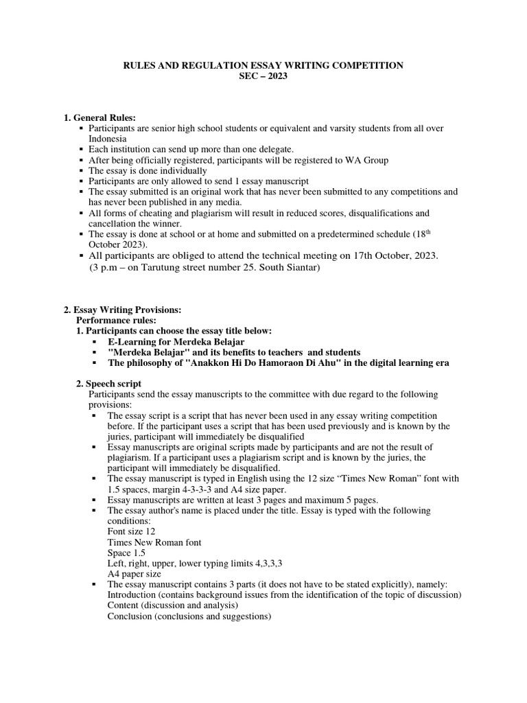 Rules and Regulation Essay Competition 2023 | Download Free PDF | Essays