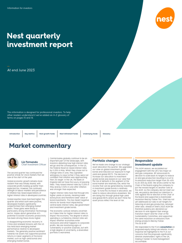 Nest Quarterly Investment Report | PDF | Cost Of Living | Asset Allocation