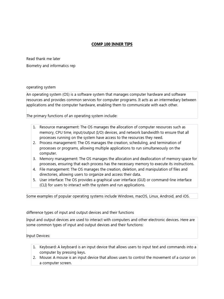 Comp 100 Inner Tips | PDF | Random Access Memory | Cpu Cache