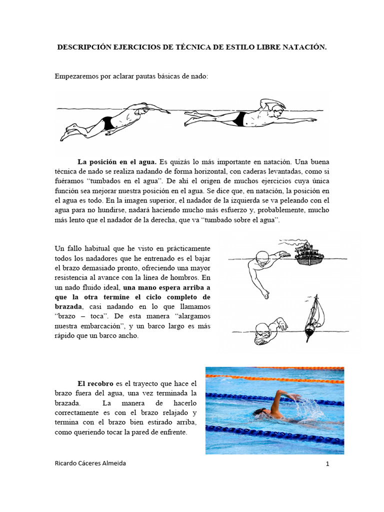 Descripción Ejercicios de Técnica de Estilo Libre Natación | PDF | Nadando | Mano