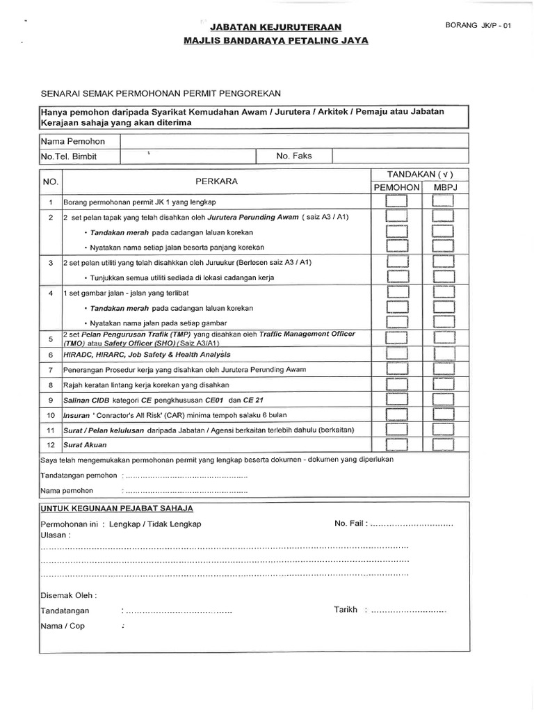 Borang MBPJ JK P 01 | PDF