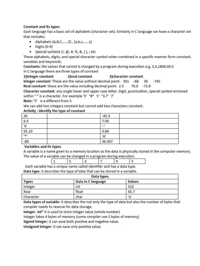 Comp Notes | PDF | Integer (Computer Science) | Variable (Computer Science) Comp Notes | PDF | Integer (Computer Science) | Variable (Computer Science)