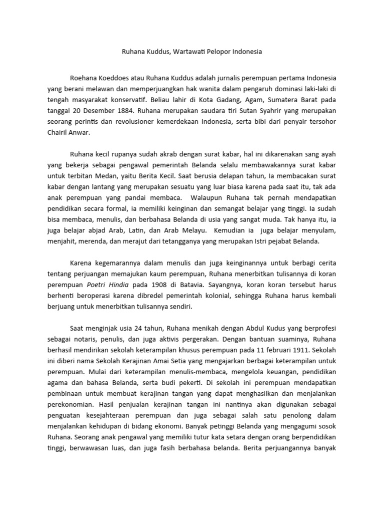 Ruhana Kuddus: Pelopor Jurnalisme Wanita | PDF