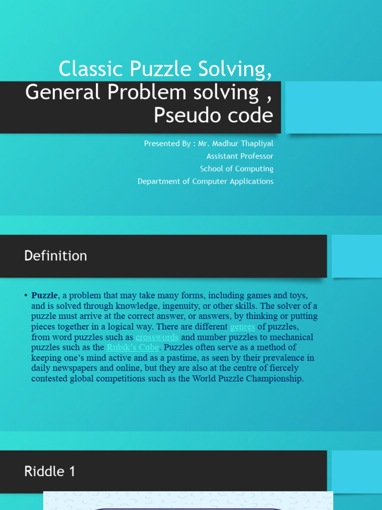 Classic Puzzle Solving | PDF | Puzzles | Algorithms