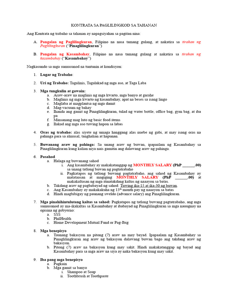Kasambahay Contract | PDF