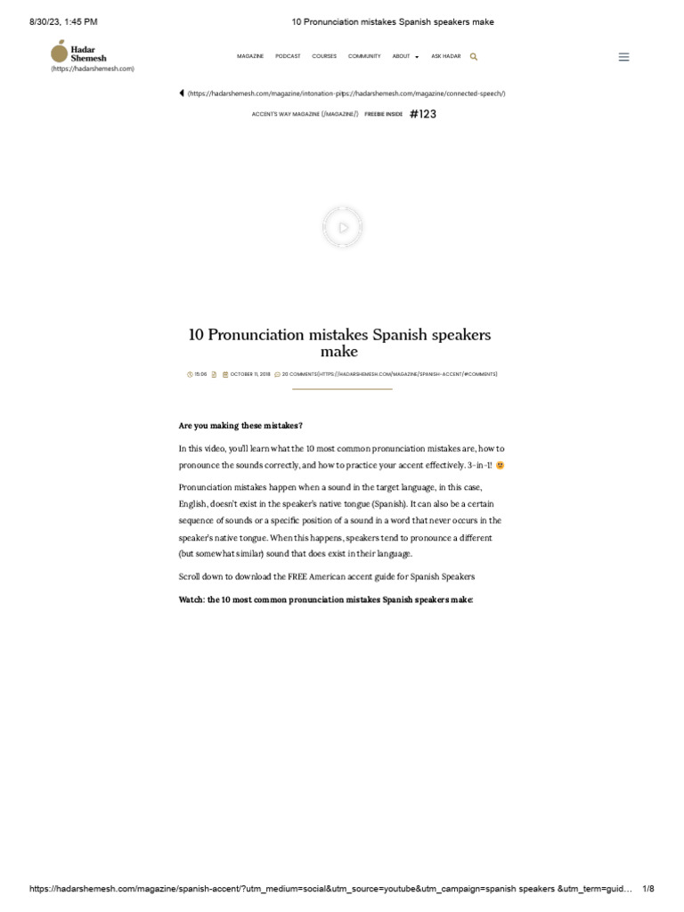 10 Pronunciation Mistakes Spanish Speakers Make | PDF | English ... 10 Pronunciation Mistakes Spanish Speakers Make | PDF | English ...