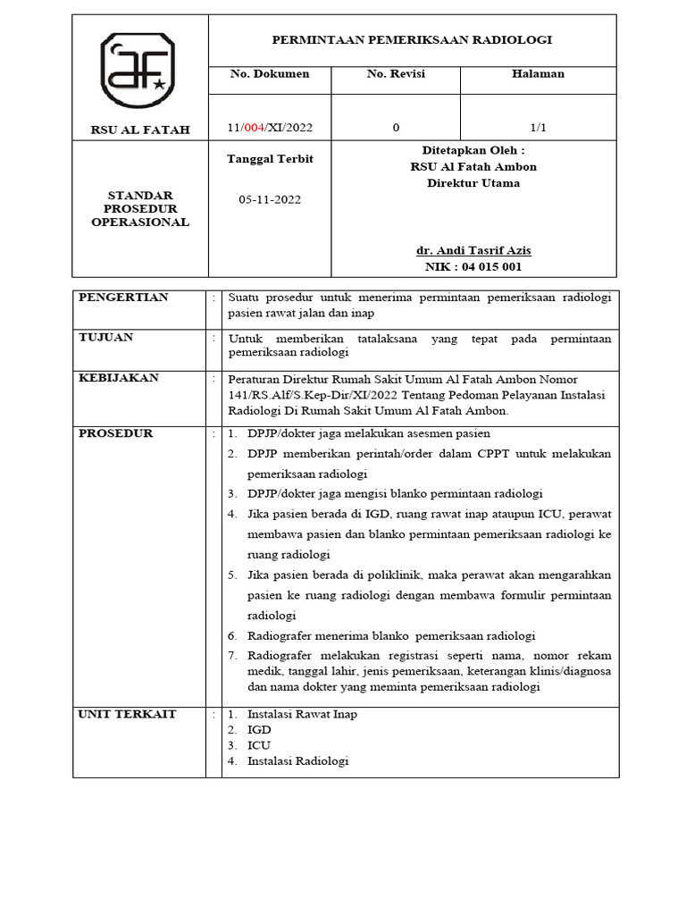 Prosedur Permintaan Radiologi | PDF