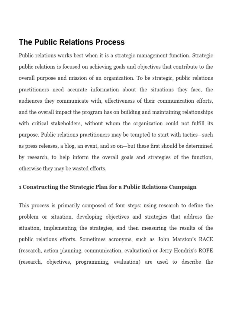 Process of Public Relations | PDF | Swot Analysis | Public Relations
