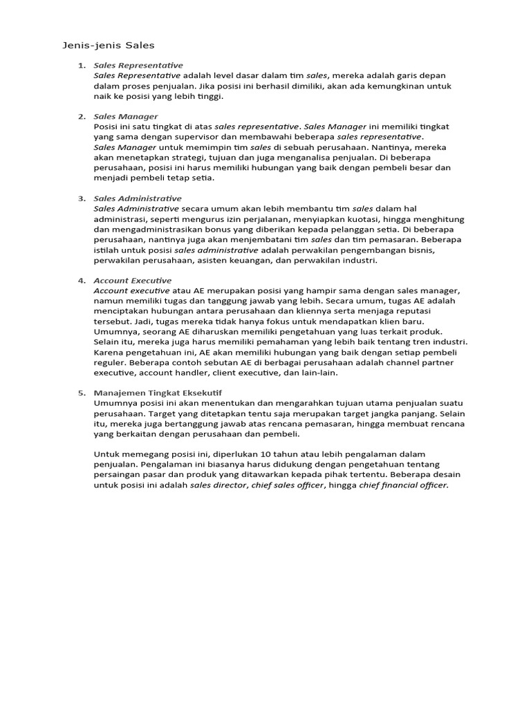 Jenis Sales | PDF