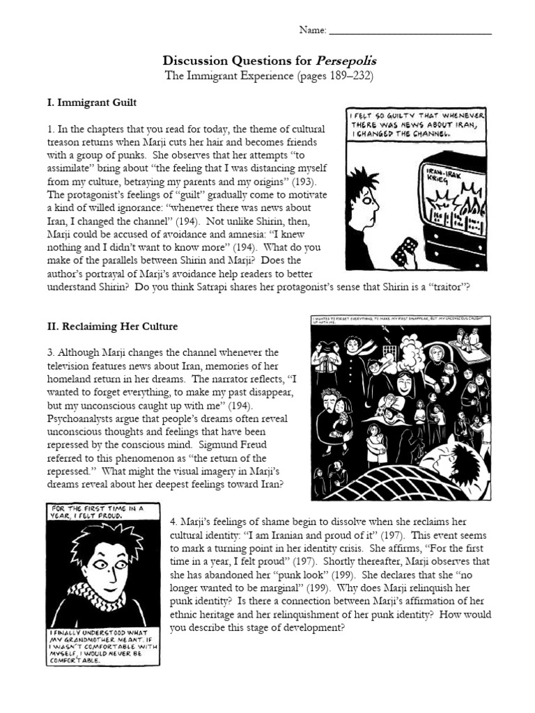 Persepolis Discussion Questions | PDF | Unconscious Mind | Psychology