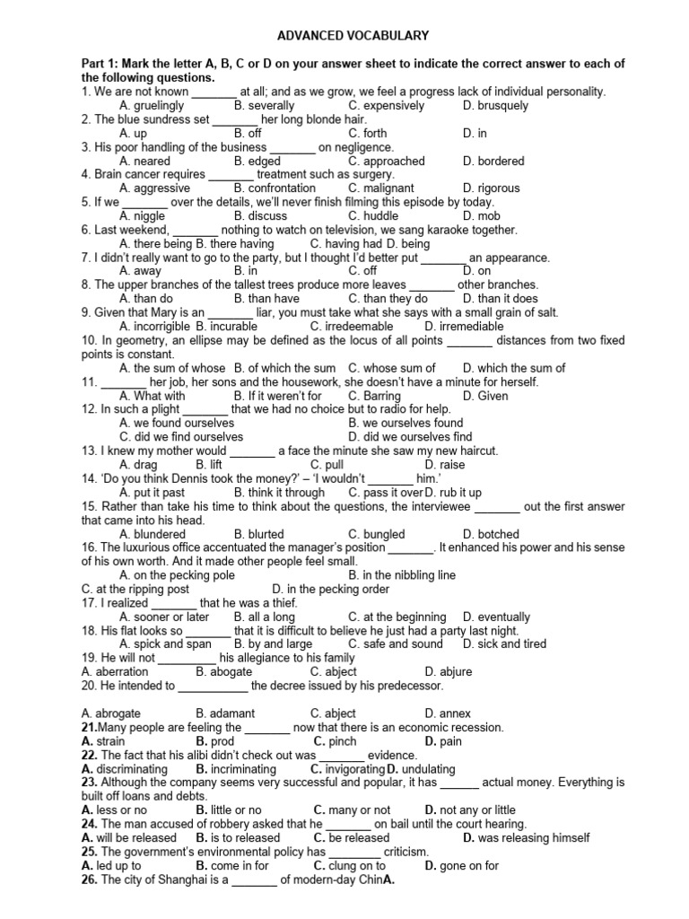 Advanced Vocabulary | PDF | Cost Of Living