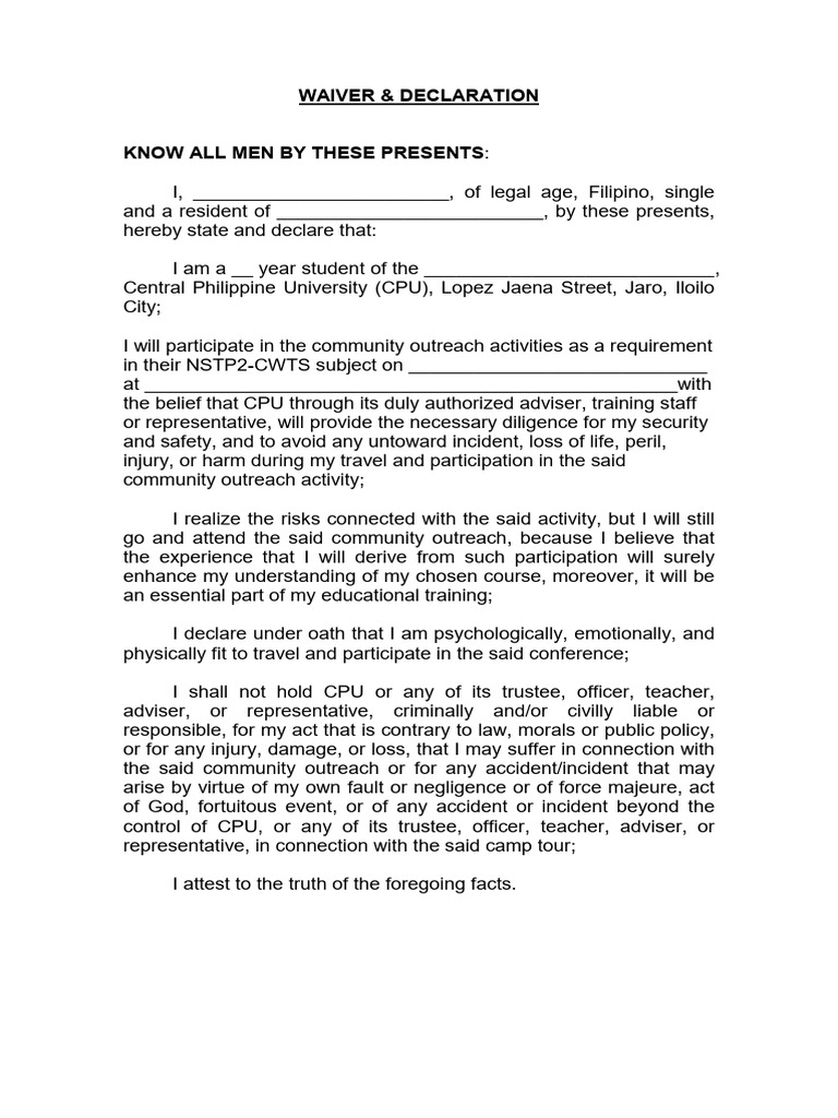 CPU Community Outreach Waiver Form | PDF | Justice | Crime & Violence