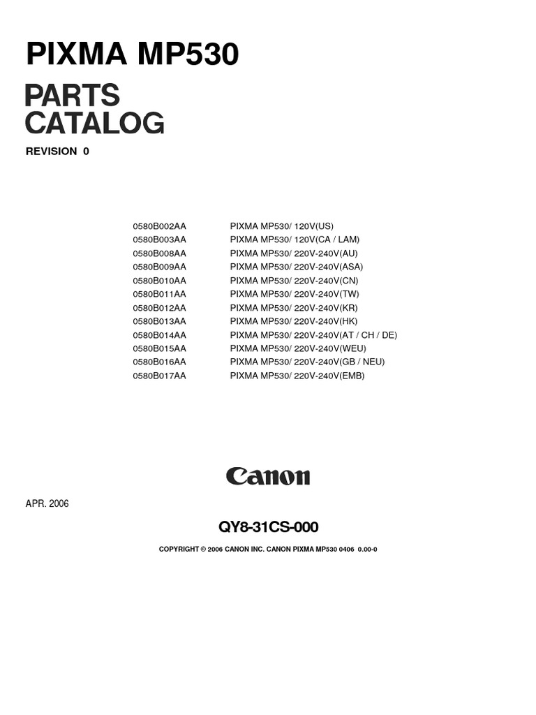 Canon Pixma MP530 Parts Catalog | PDF | Printer (Computing) | Image Scanner