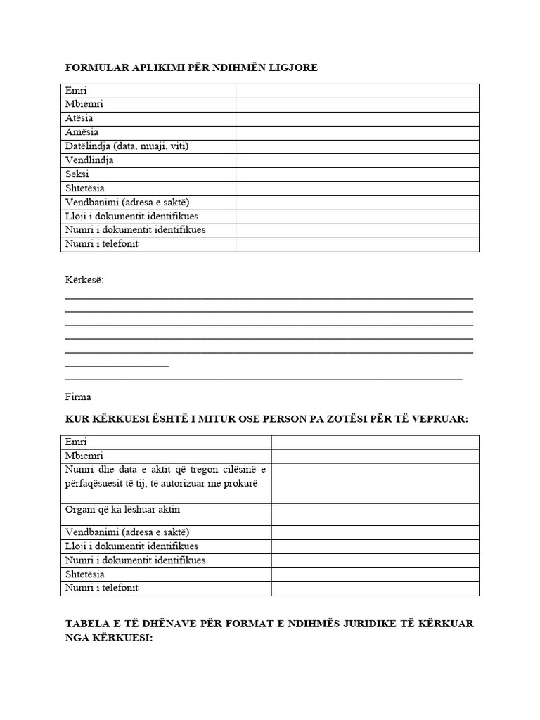 Formulari I Aplikimit Per Ndihmen Ligjore | PDF