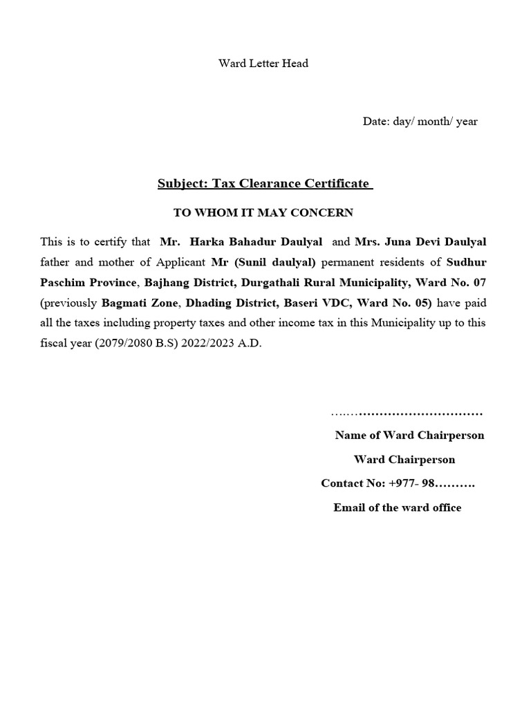 Tax Clearance Certificate for Residents | PDF
