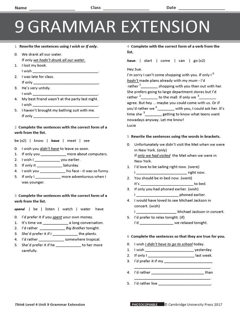 THINK L4 Unit 9 Grammar Extension | PDF