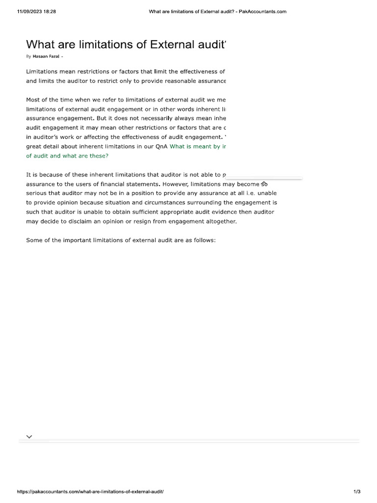What Are Limitations of External Audit | PDF
