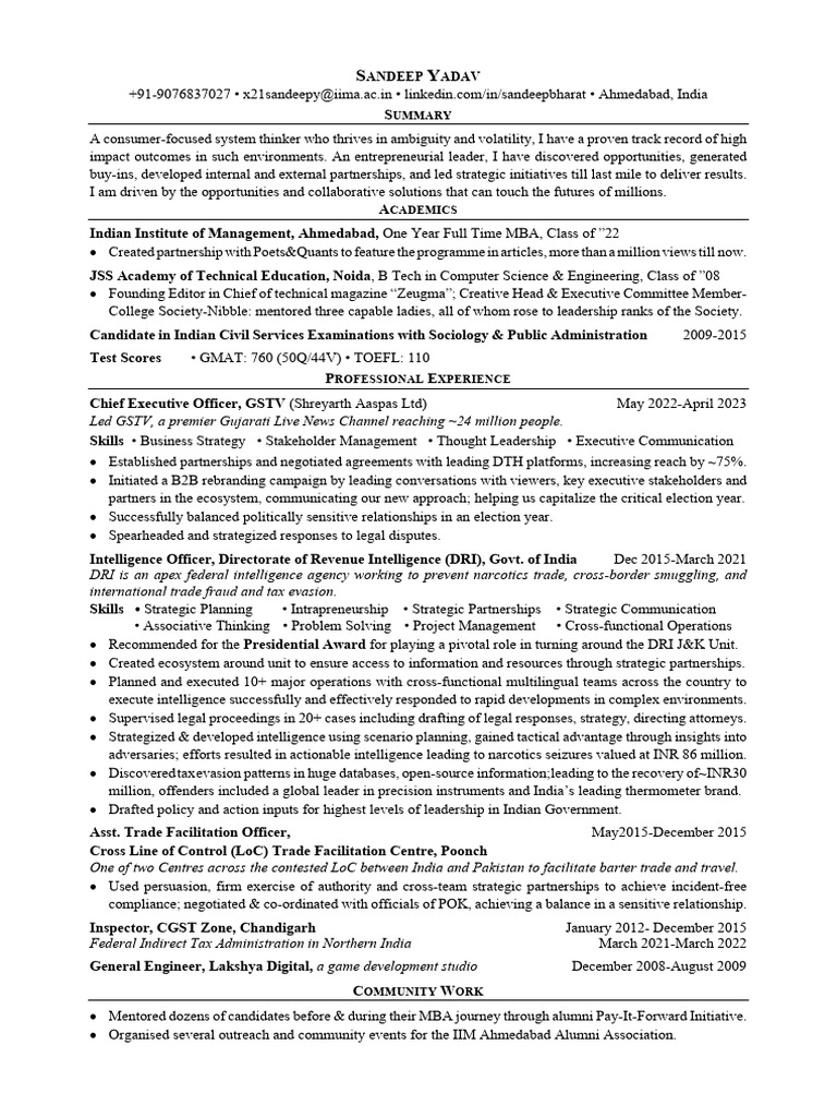 Sandeep Yadav - Resume 08august2023 | PDF | Leadership | Economies