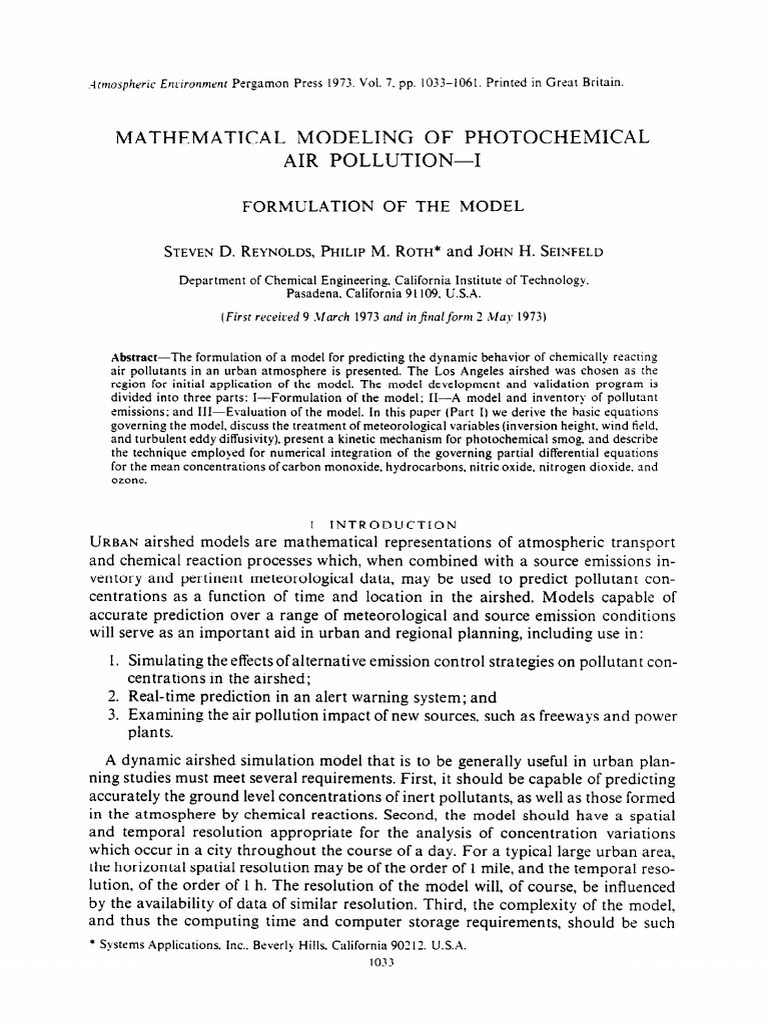 Mathematical Modeling of Photochemical Air Pollution | PDF | Air ...