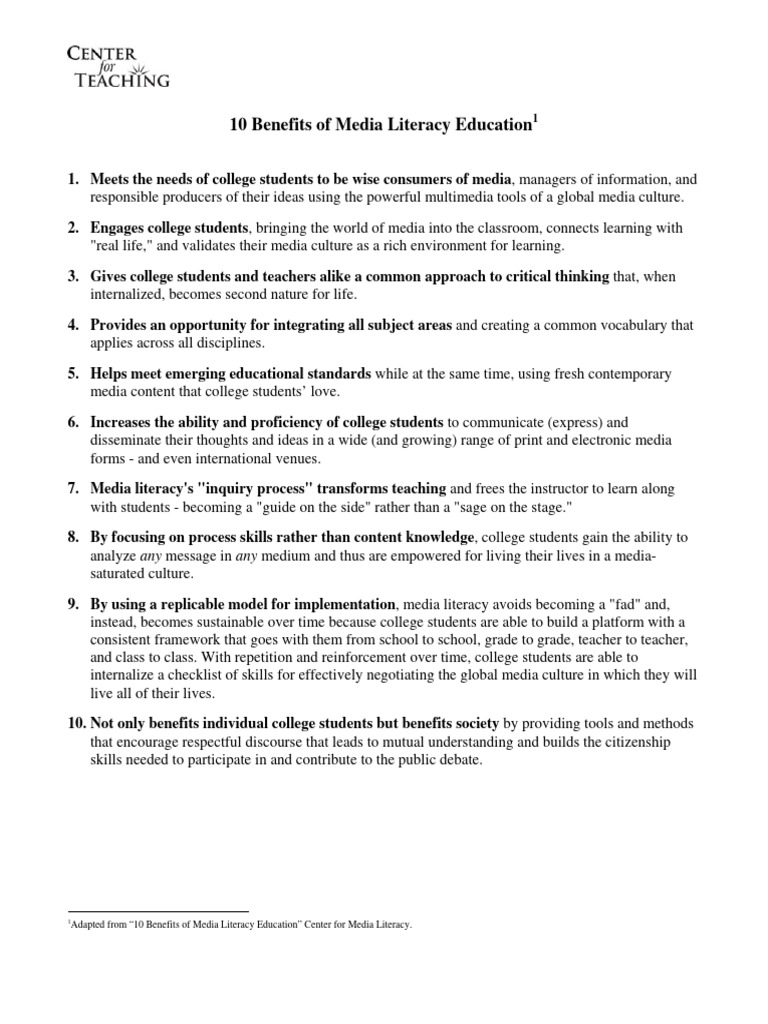 10 Benefits of Media Literacy Education Ed | PDF | Social Science | Art