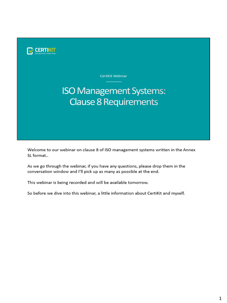 Iso Management Systems Webinar Clause 8 Operations Slides Pdf Information Security Risk