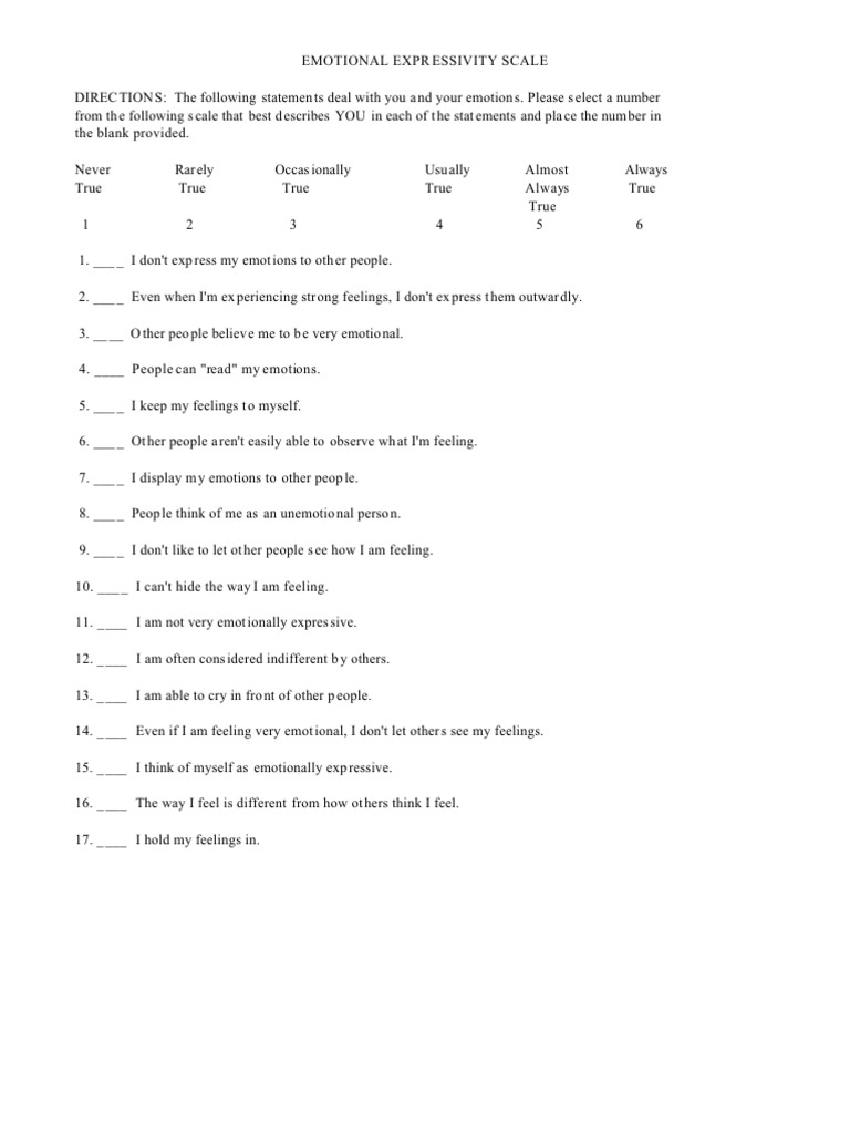 Emotional Expressivity Scale | Download Free PDF | Emotions ... Emotional Expressivity Scale | Download Free PDF | Emotions ...